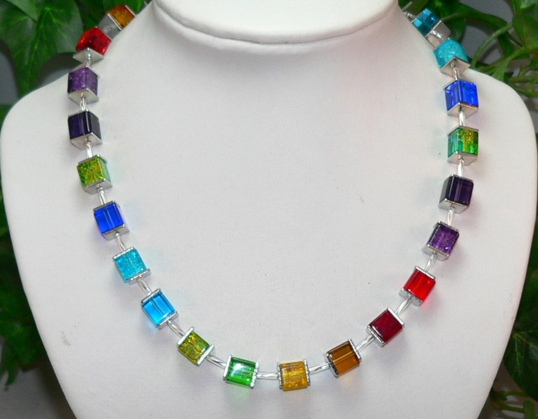 Chain, Necklace, Collier, Cube Chain, Cube, Glass Jewelry, Glass Cube ...