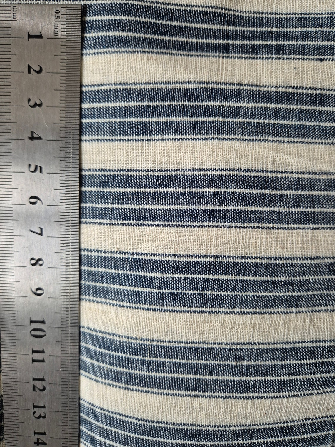 Dark Indigo Triple Stripes Pattern on Ecru Natural Cotton - Etsy