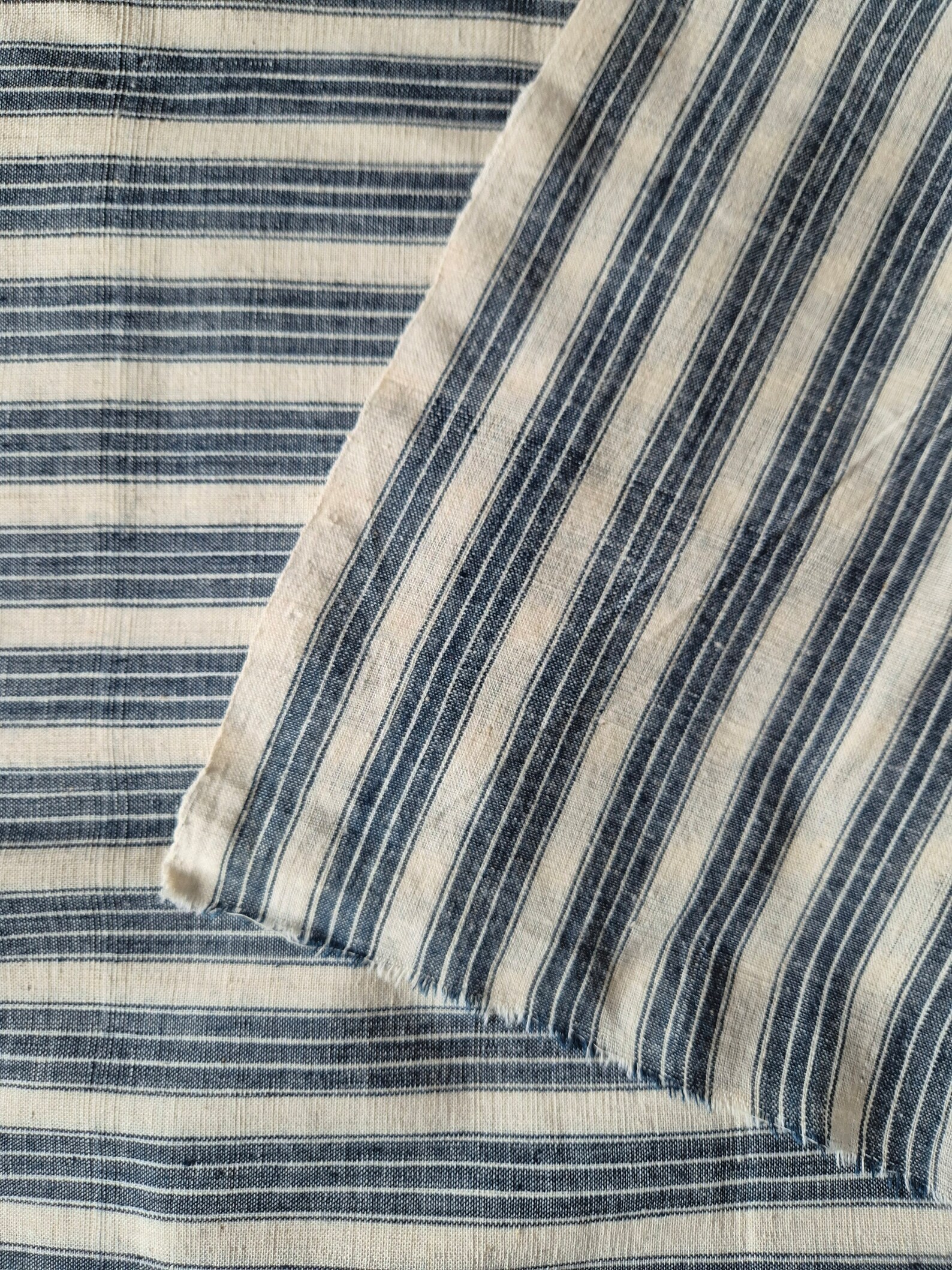 Dark Indigo Triple Stripes Pattern on Ecru Natural Cotton - Etsy