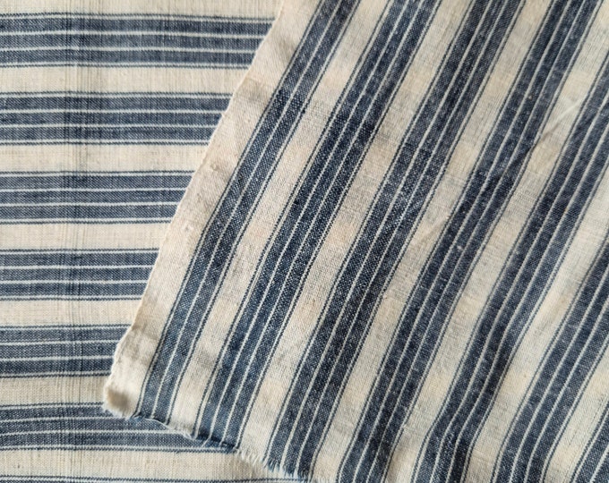 Dark Indigo Triple Stripes Pattern on Ecru Natural Cotton - Etsy