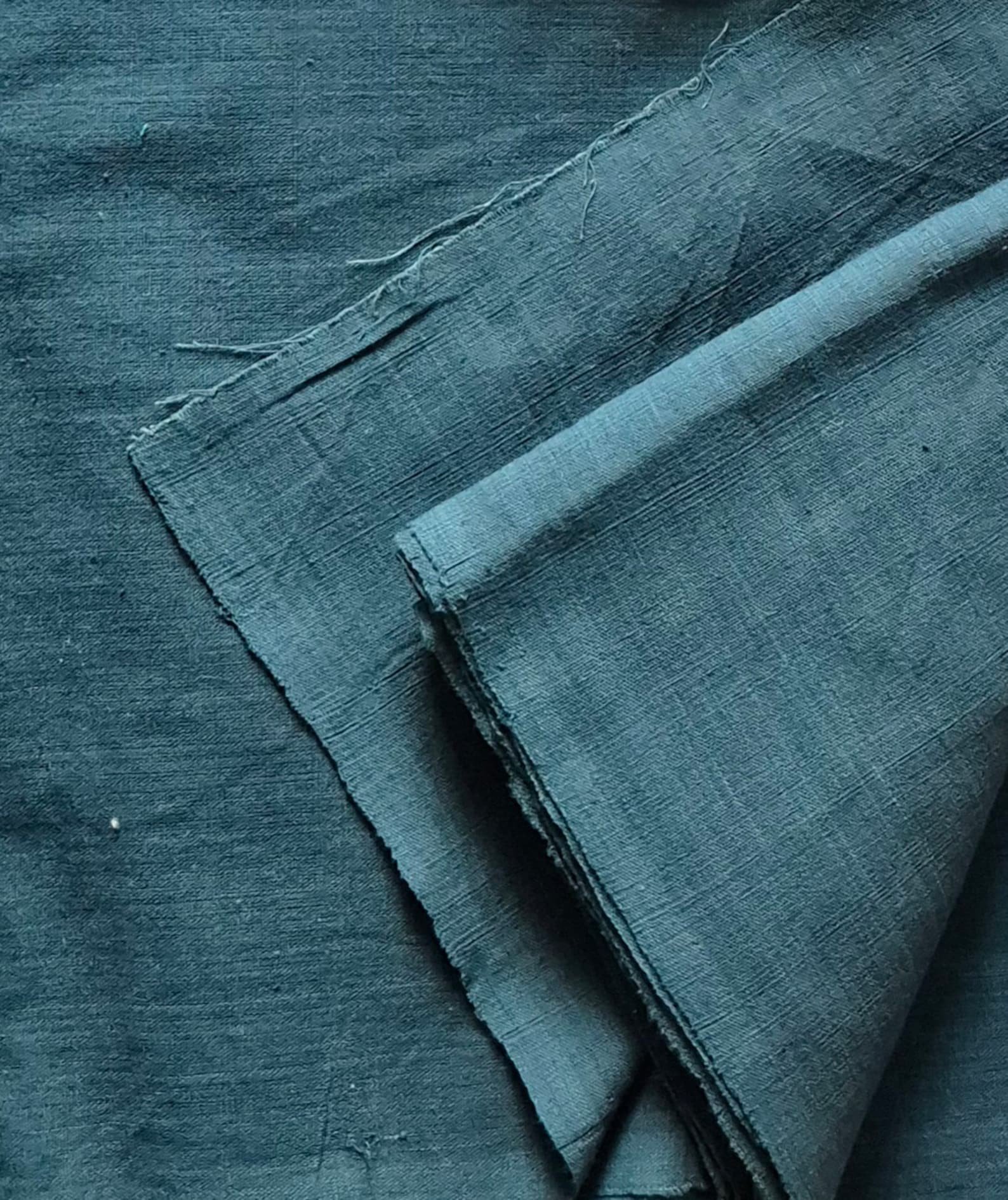Handspun Khadi Cotton Fabric: Natural Indigo Greenish Shade, 44