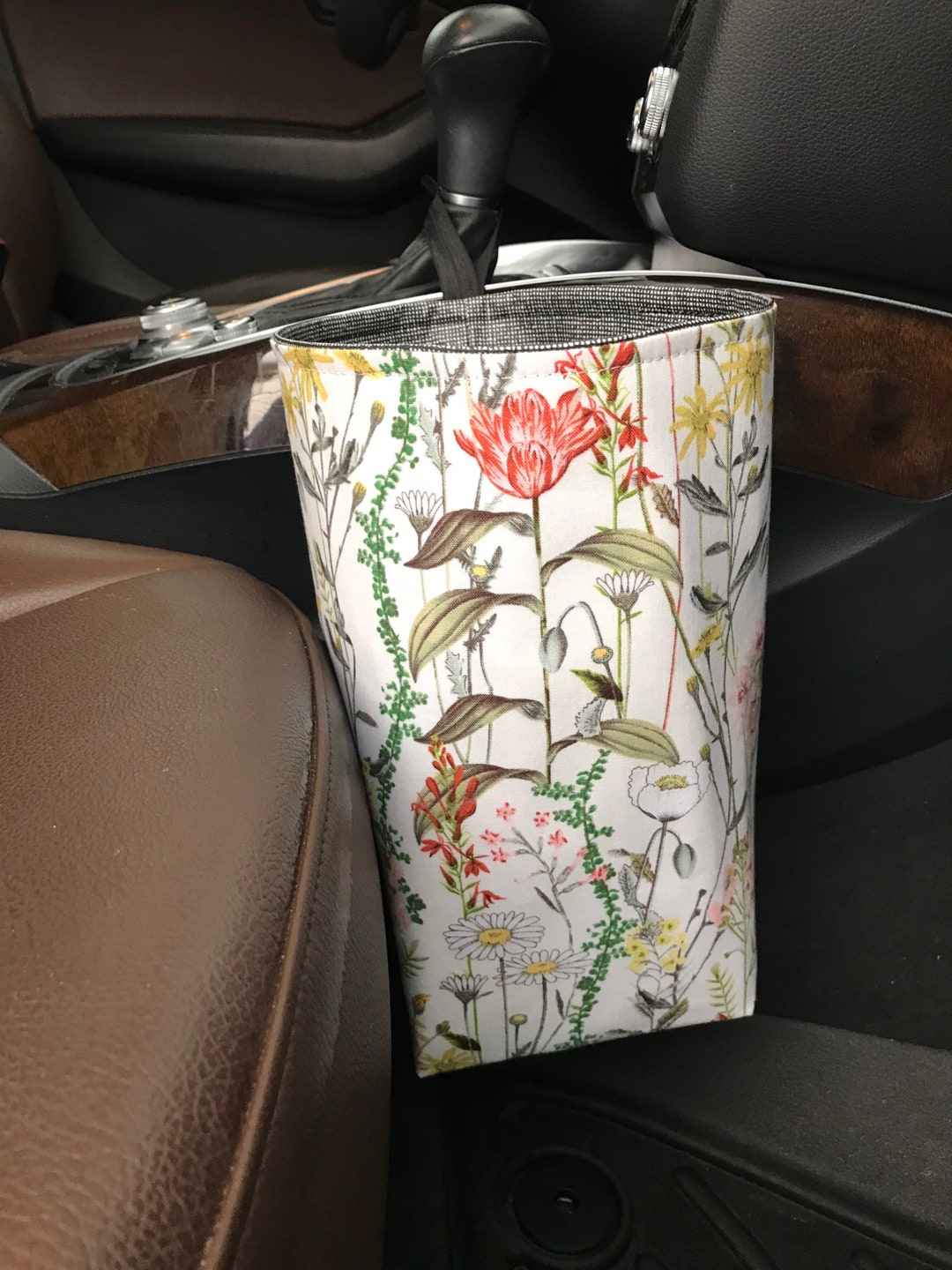 Floral Car Trash Bag, Waterproof Lining,wildflowers,gearshift Car Trash ...