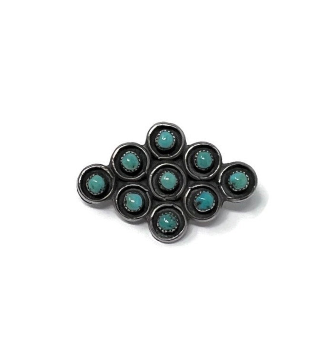 Vintage Zuni Turquoise Cluster Sterling Silver up Cycle Brooch Pin ...
