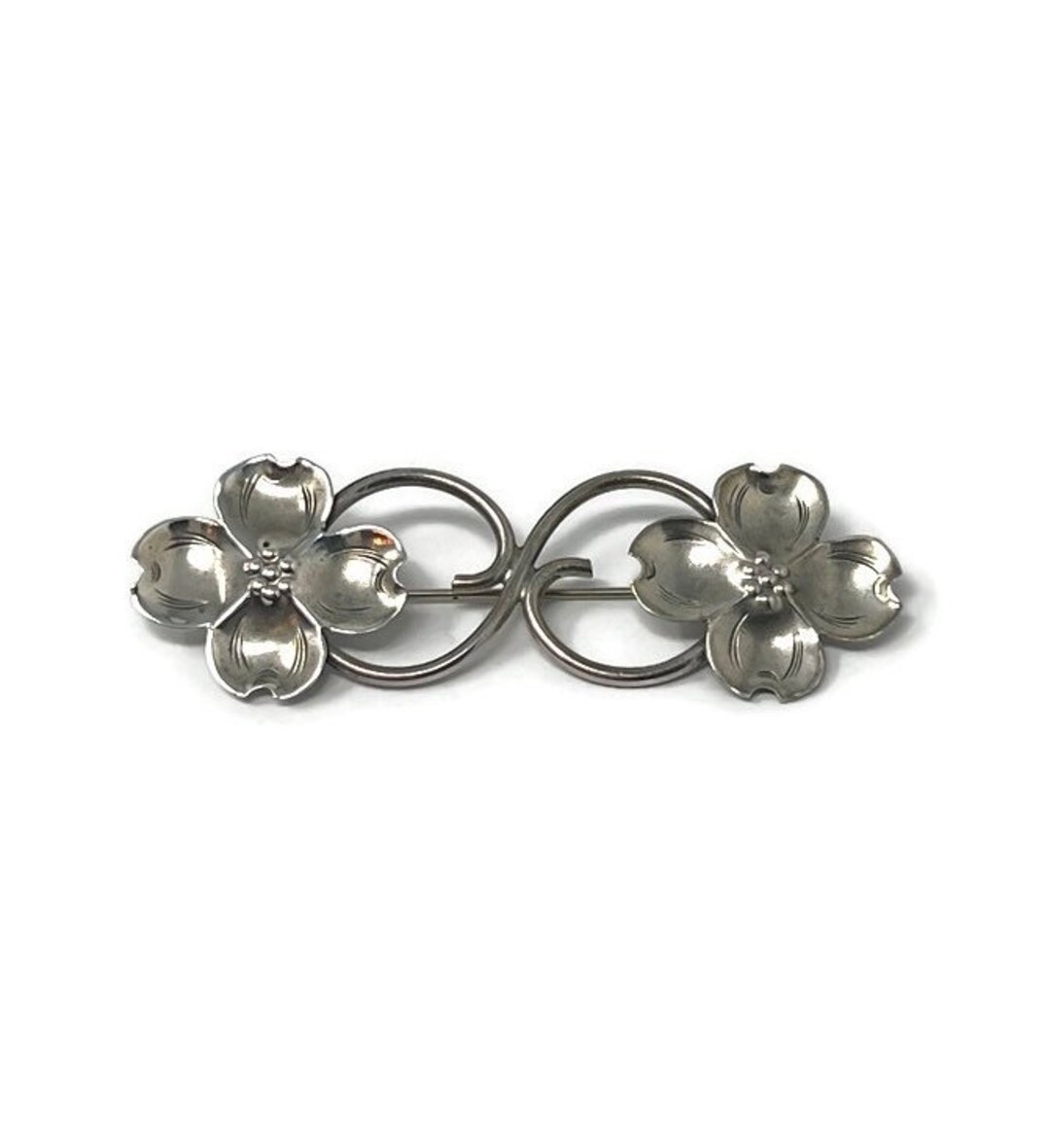 Vintage Signed Stuart Nye Double Dogwood Sterling Silver Scroll Brooch ...