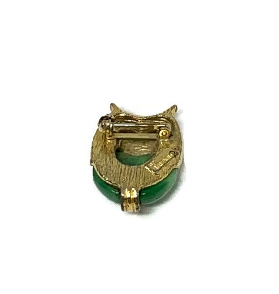 Vintage Crown Trifari Jelly Belly Green Owl Bird Luci… - Gem