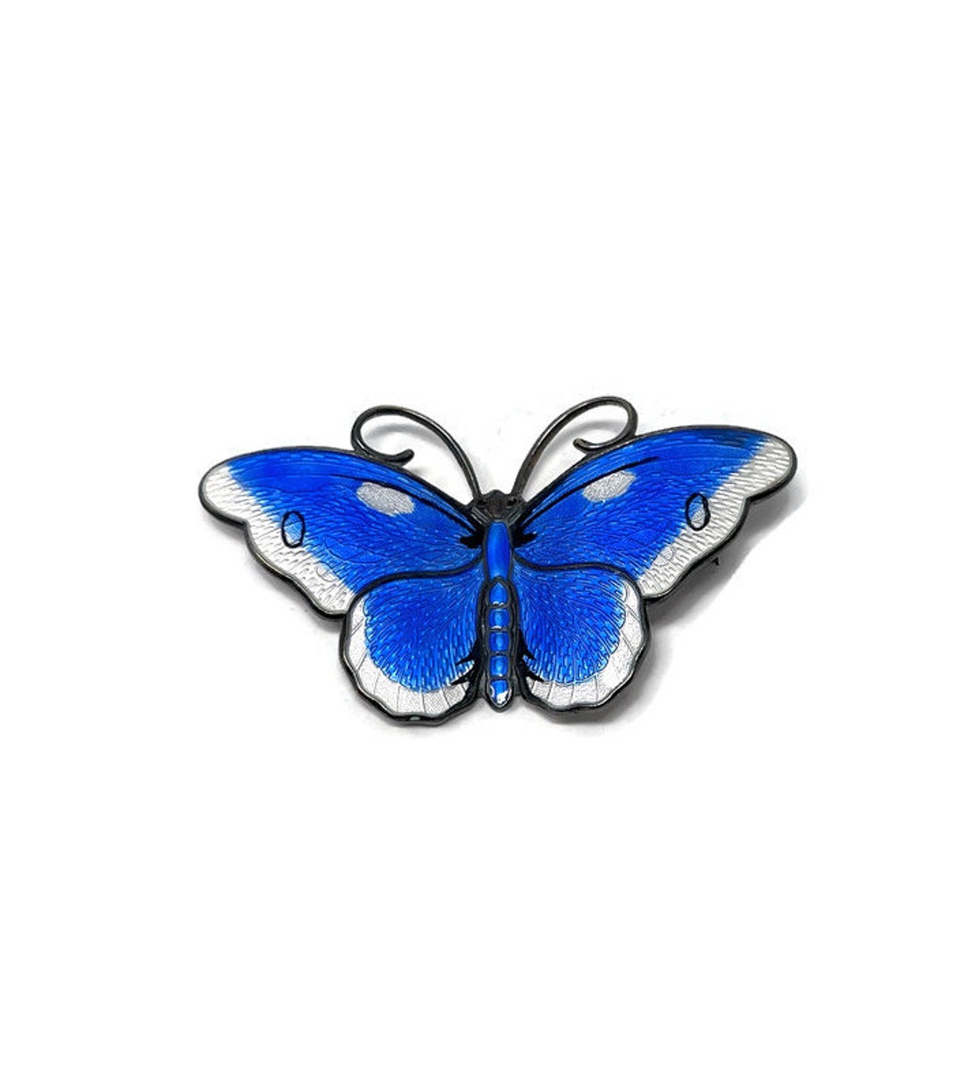 Vintage Hroar Prydz Blue Guilloche Sterling Enamel Butterfly Insect ...