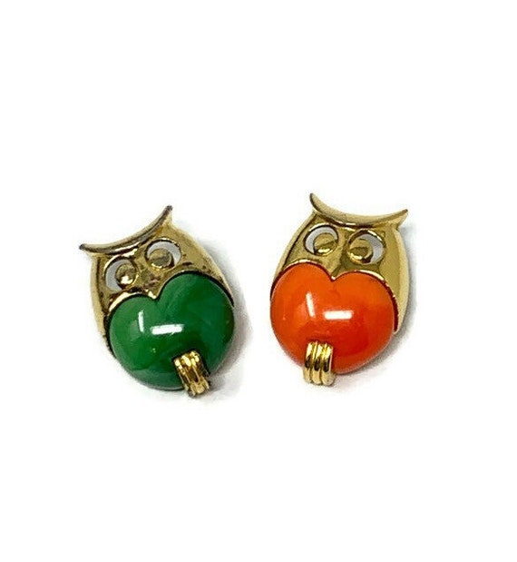 Vintage Crown Trifari Jelly Belly Green Owl Bird Luci… - Gem