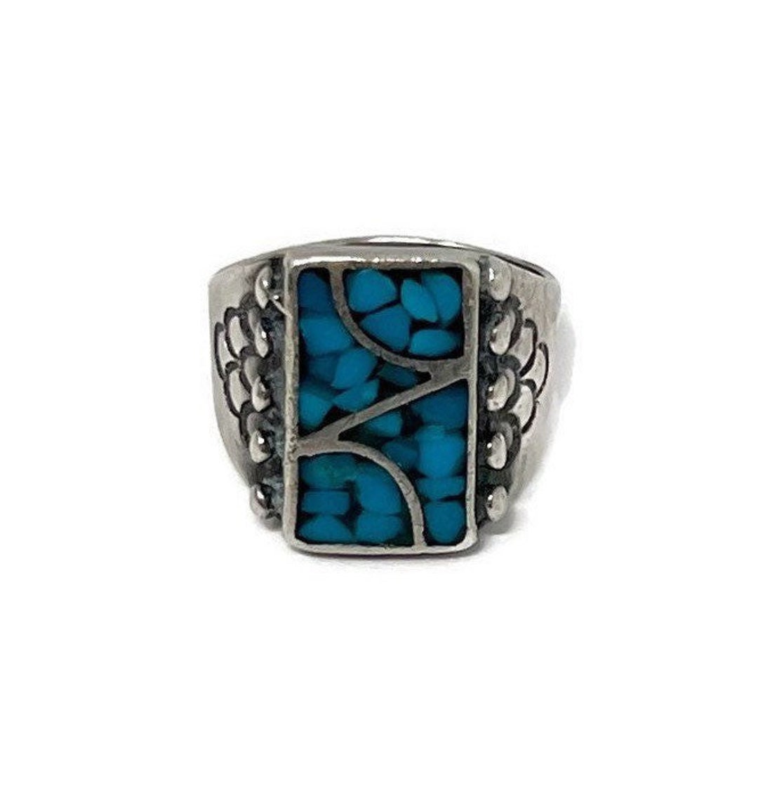 Vintage Navajo Native American Made Crushed Turquoise Chip Inlay ...