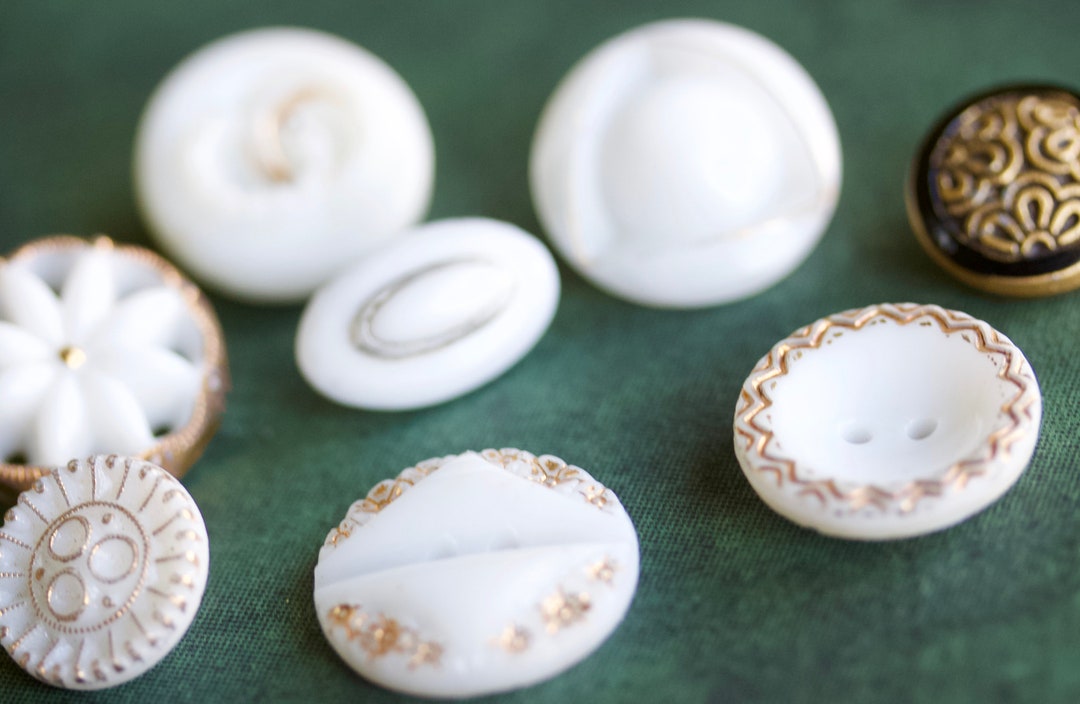 Eight White Glass Buttons - Etsy