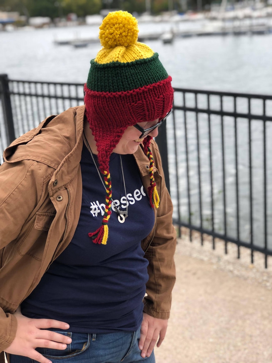 Hand Knit Lithuanian Flag Chunky Winter Earflap Hat With Pom Pom ...