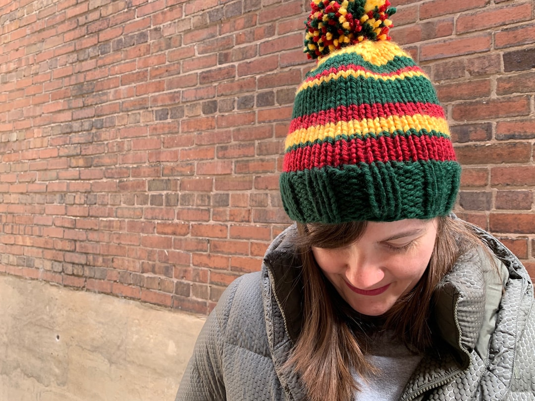 Hand Knit Multi Stripe Lithuanian Flag Beanie With Pompom - Etsy