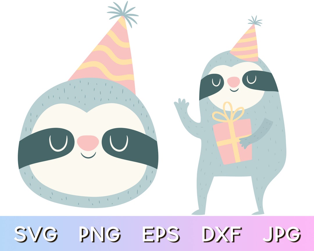 Sloth With Gift Svg Present Svg Birthday Sloth Png Sloths - Etsy