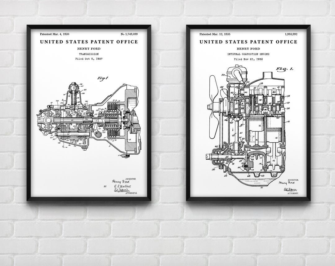 Internal Combustion Engine & Transmission Patent Wall Art, Engineering ...