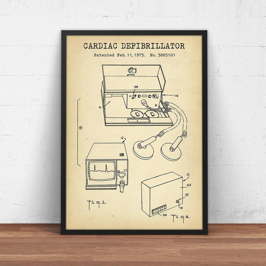 Cardiac Defibrillator Patent Art Print, Medical Wall Decor, Doctor ...