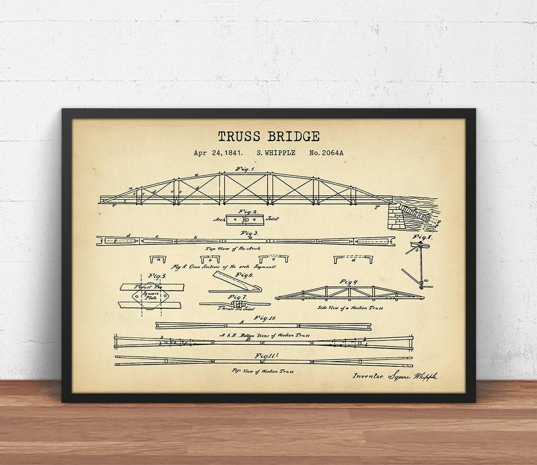 Truss Bridge Patent Print, Construction Worker Gift, Vintage Civil ...