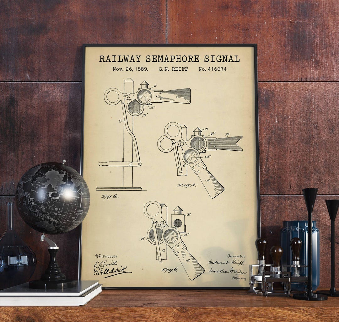 Vintage Railway Semaphore Signal Patent Print, Railroad Train Decor ...