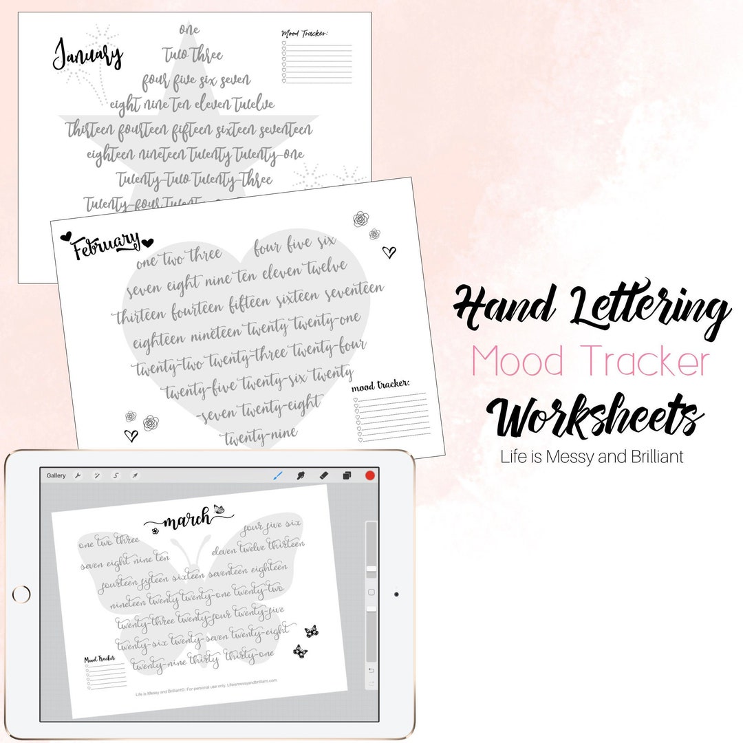 12 Mood Tracker Hand Lettering Practice Sheets - iPad Lettering, Hand ...