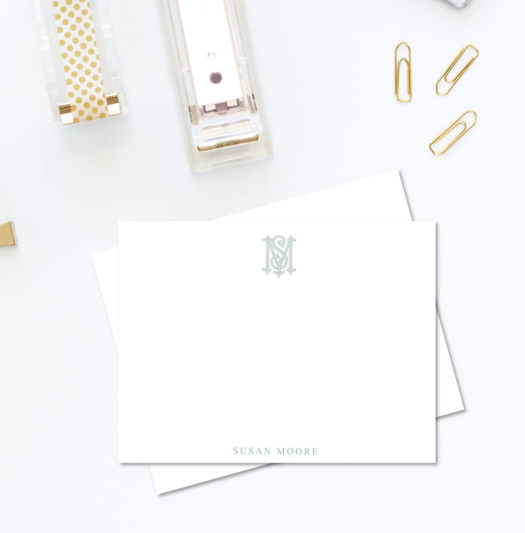 Notecard Set / Monogram Chic - Seafoam Notecards, Personalized ...