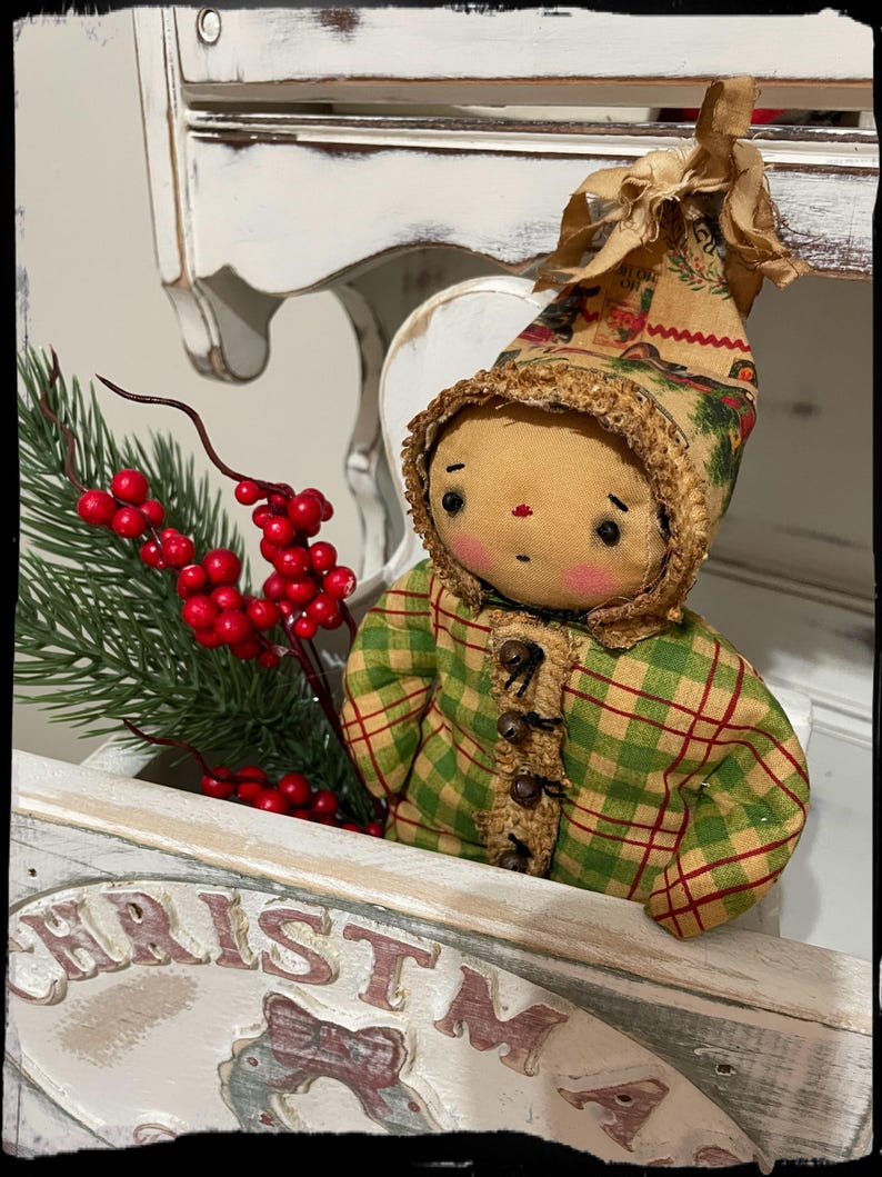 Primitive Santa Baby Doll “mistletoe” - Etsy