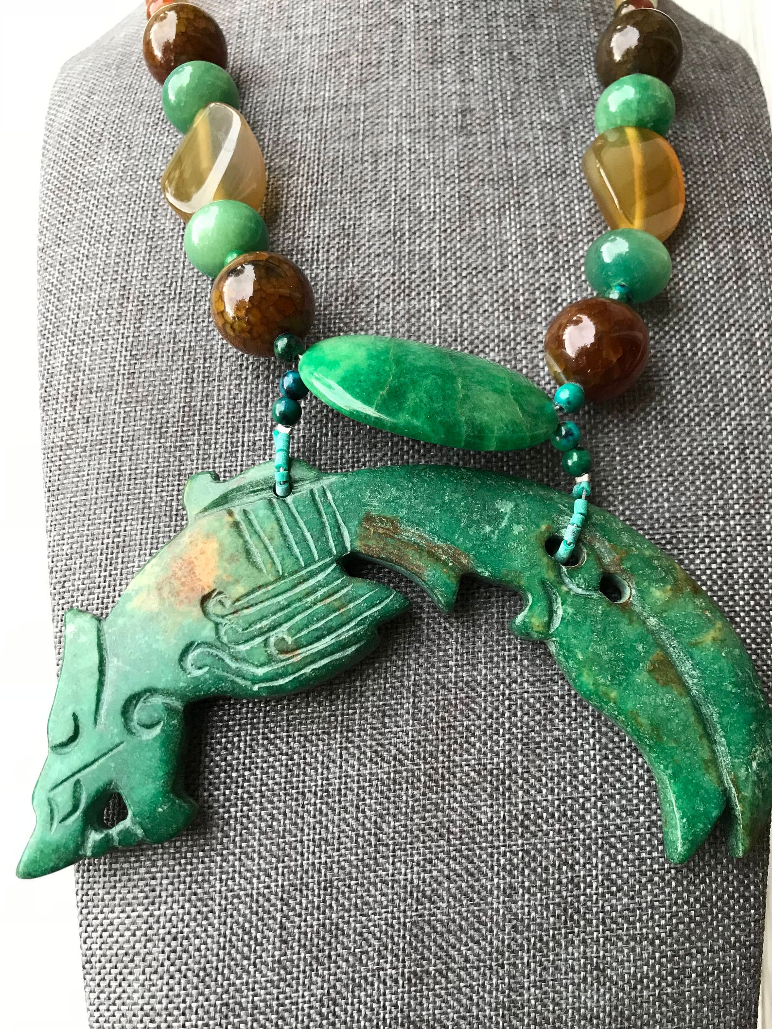 Handcarved Jade Pendant; Olive Jade; Green Jade Statement Necklace ...