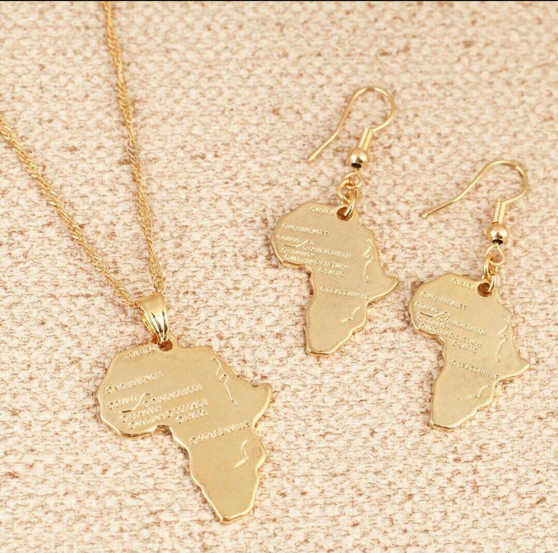 Gold-plated African Map Jewelry Set for Women Travel Africa Gift ...