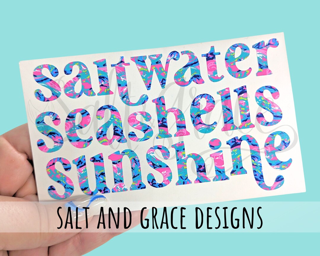 Saltwater Seashells Sunshine Vinyl Decal, Beach Lover Decals, Beachy ...