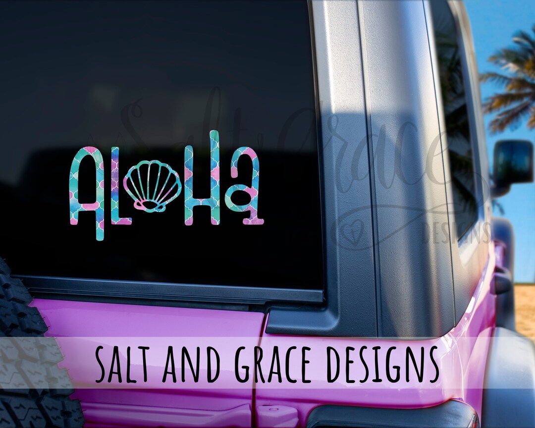 Aloha Car Decal, Aloha Vibes, Seashell Sticker for Car, Hawaii, Mermaid ...