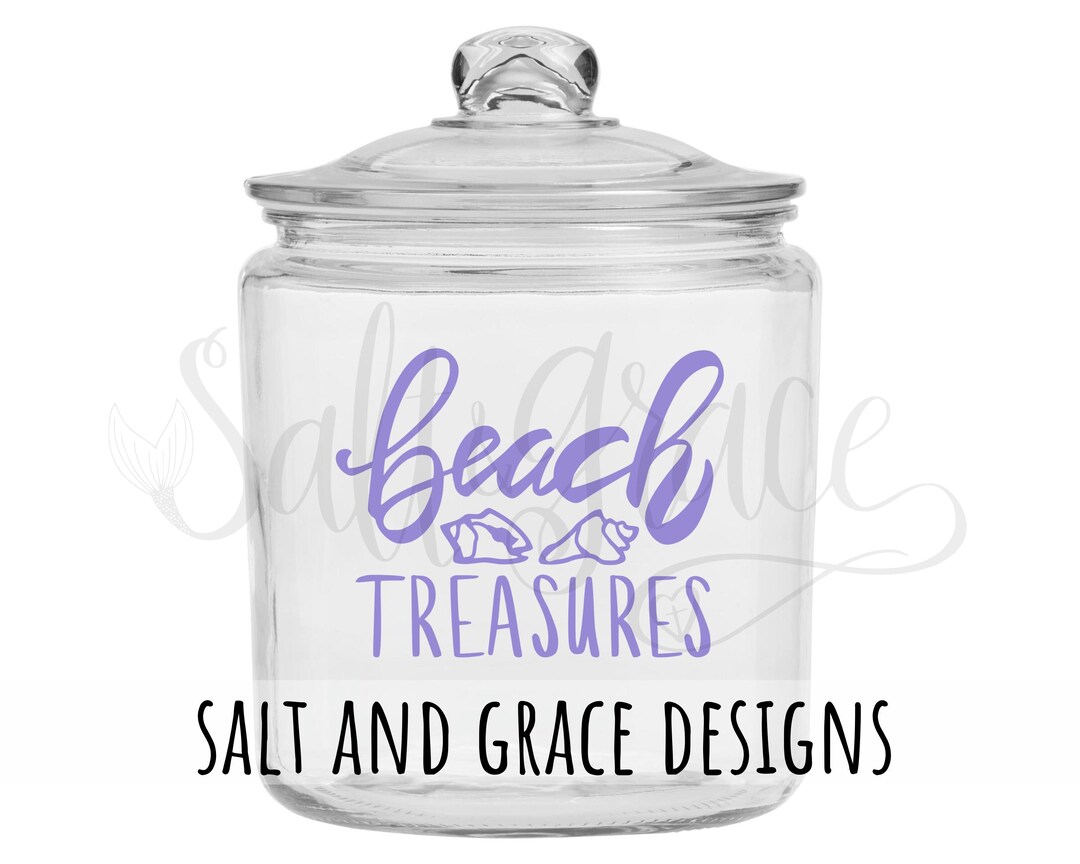 Beach Treasures Vinyl Decal, Shell Jar Sticker, Beachcomber ...