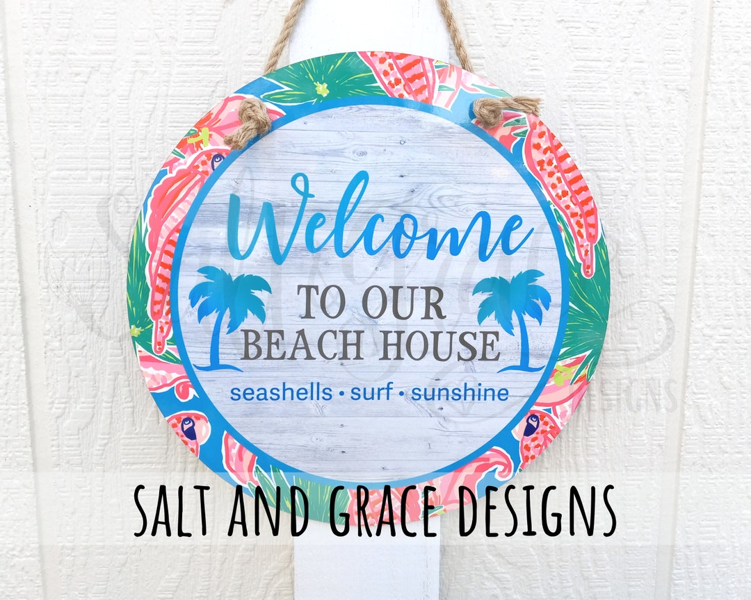 Welcome to Our Beach House Sign, Coastal Wreath Sign, Colorful Beachy ...
