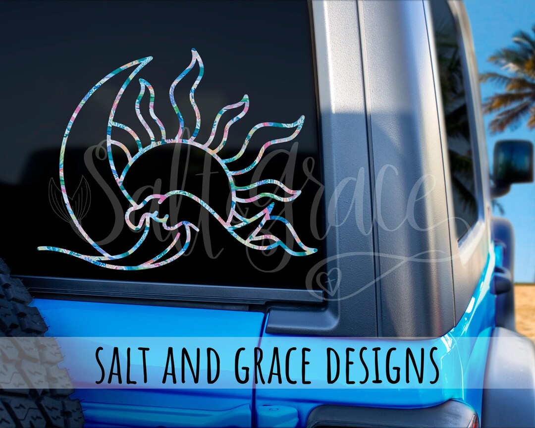 Sun and Moon Ocean Wave Decal, Beachy Celestial Decals, Beach Car Decal ...