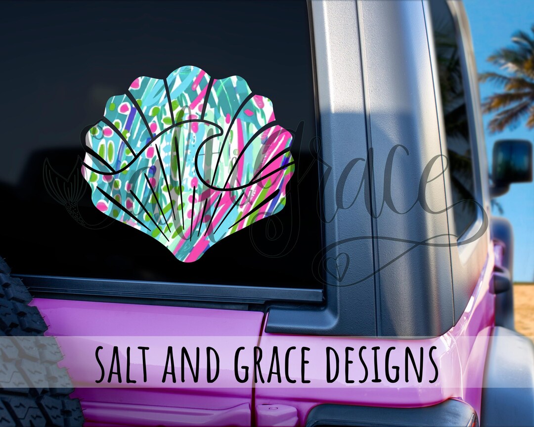 Seashell Vinyl Decal, Shell Yeah, Shell With Wave Sticker, Clam Shell ...