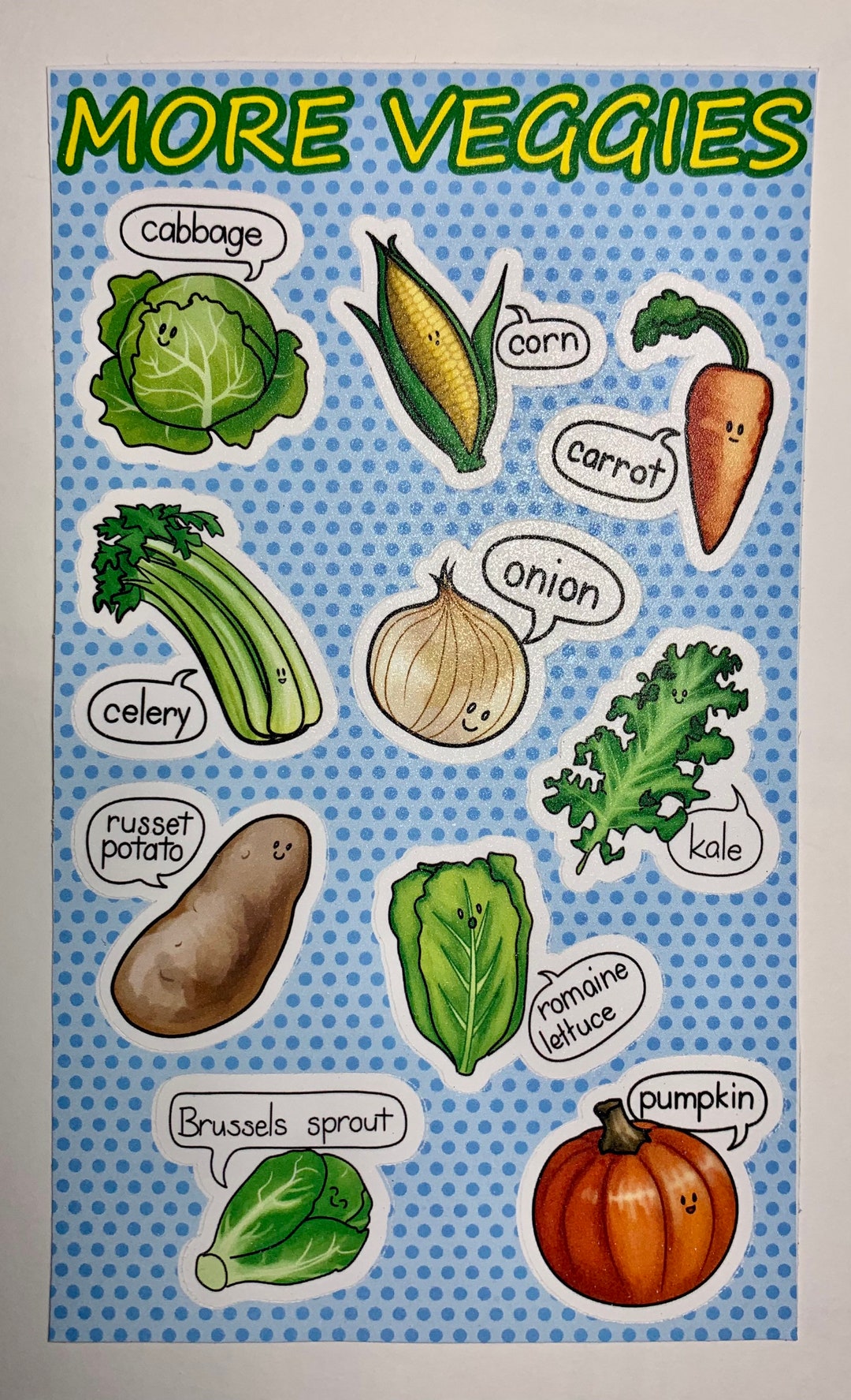 More Veggies - Set of 10 Cute Vegetable Stickers - Mini Happy Vegetable ...