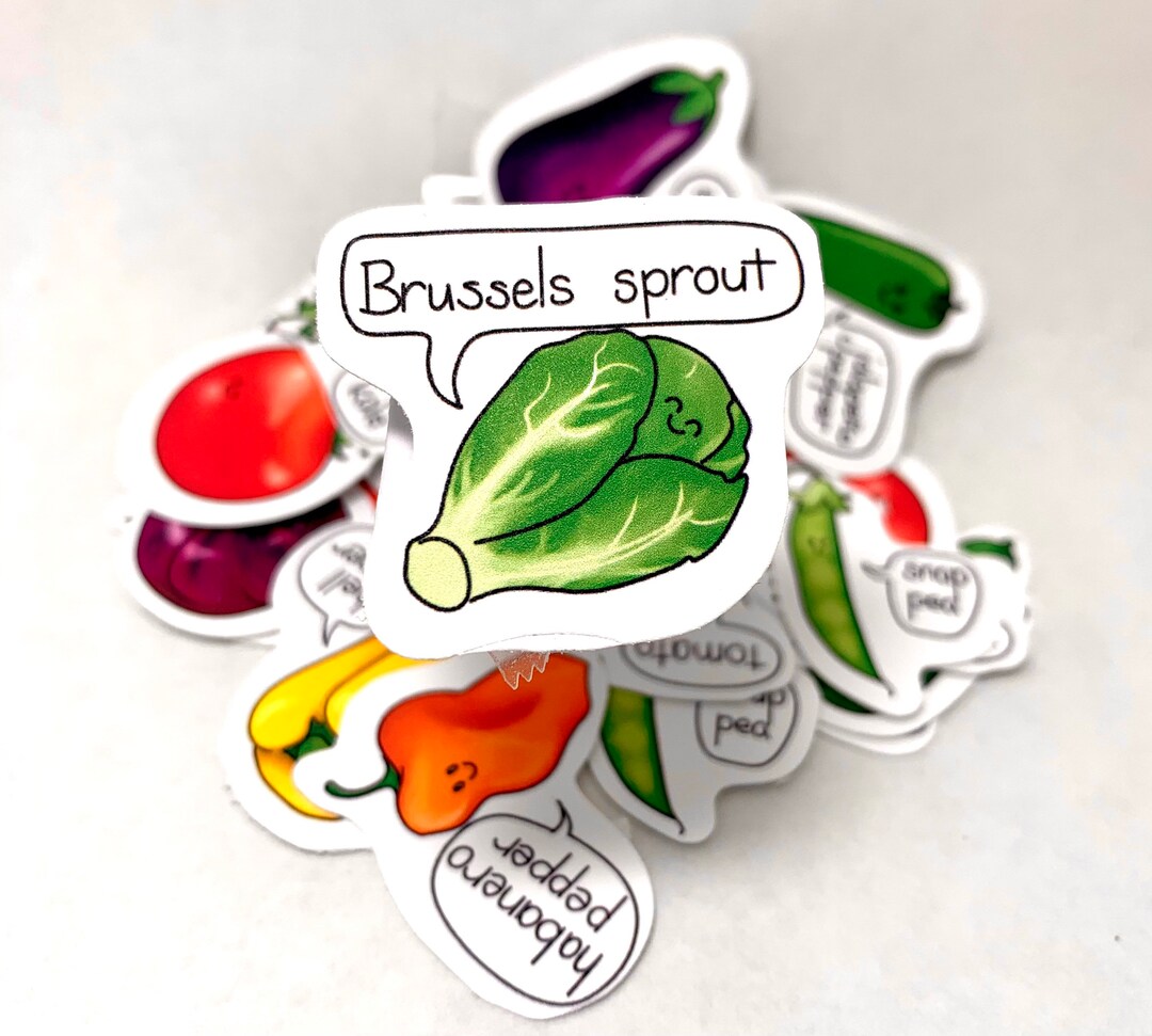 Cute Brussels Sprout Stickers, Set of 2 Happy Garden Vegetable Marker ...