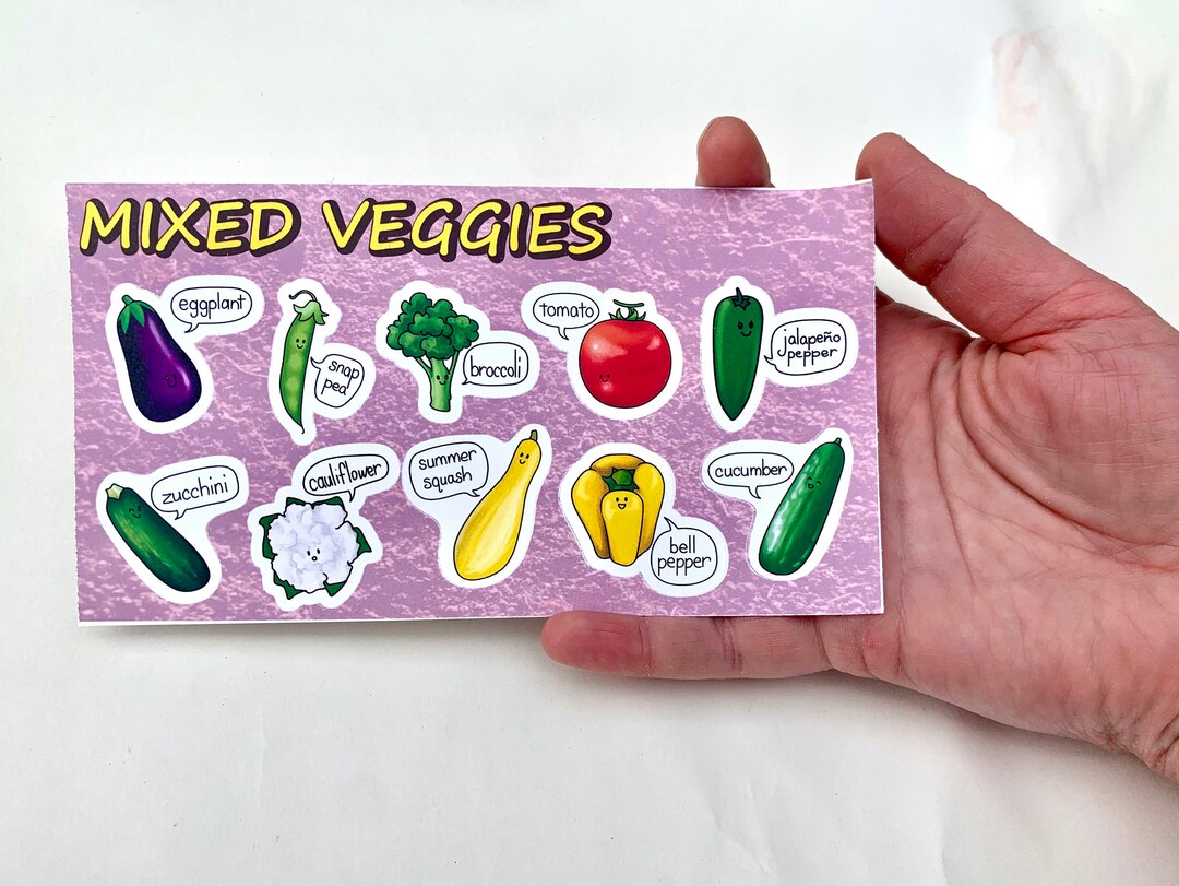 Mixed Veggies - Set of 10 Cute Vegetable Stickers - Mini Happy ...