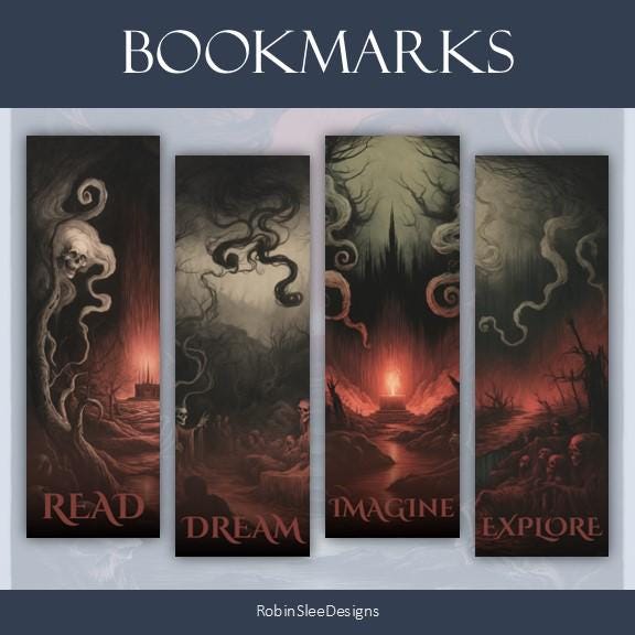 Gothic Horror Bookmarks Printable Victorian Dark Art, Creepy Book Lover ...