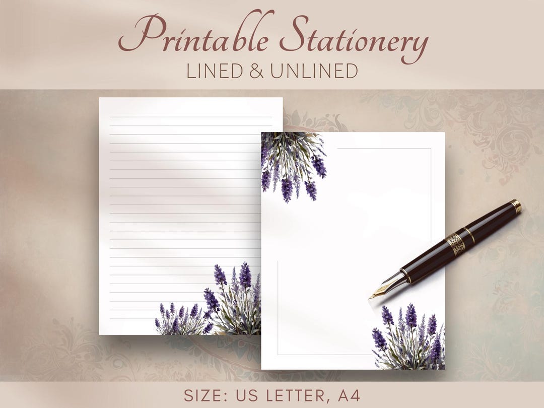 Printable Writing Paper, Lavender Floral Stationery, Letter Writing ...
