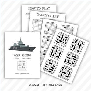 Warships Printable Puzzle Game - Digital Download Battleship Logic Game ...