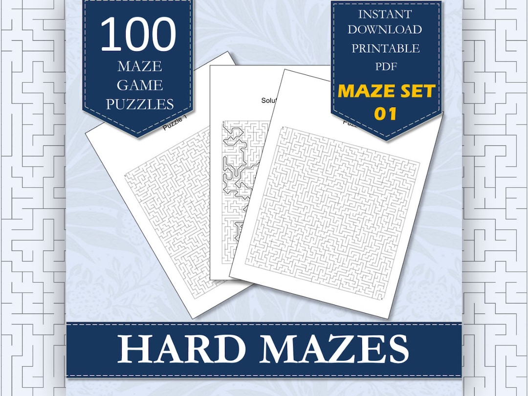 100 Maze Puzzle Printable Book Hard Maze Puzzles for Adults | Volume 01 ...