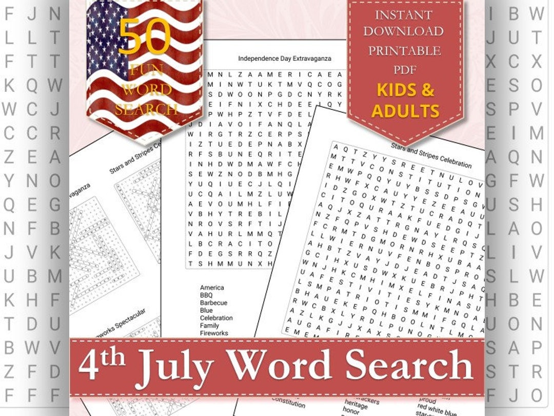 4th of July Word Search Puzzles | Printable PDF | 21 Themed Words per ...