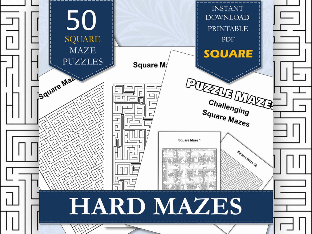 50 Square Hard Mazes for Adults | Printable Mazes | VOLUME 01 | Maze ...