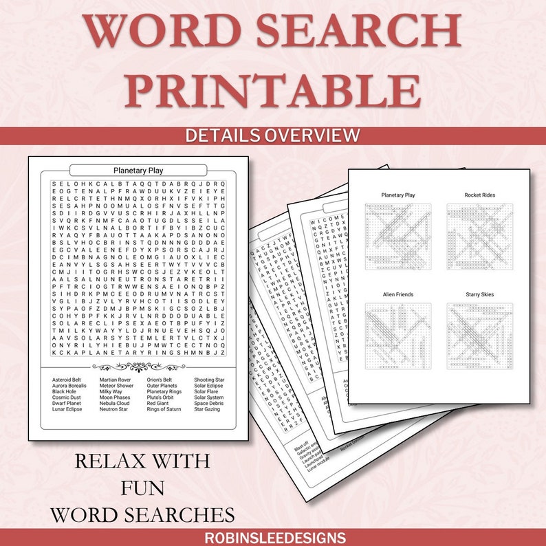 Space-themed Word Search Puzzles for Women Printable Astronomical ...