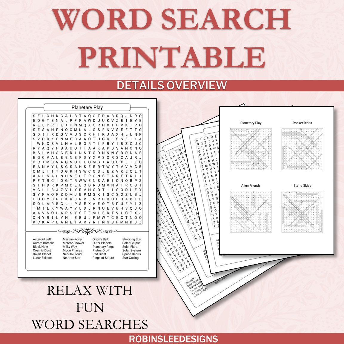 Space-themed Word Search Puzzles for Women Printable Astronomical ...