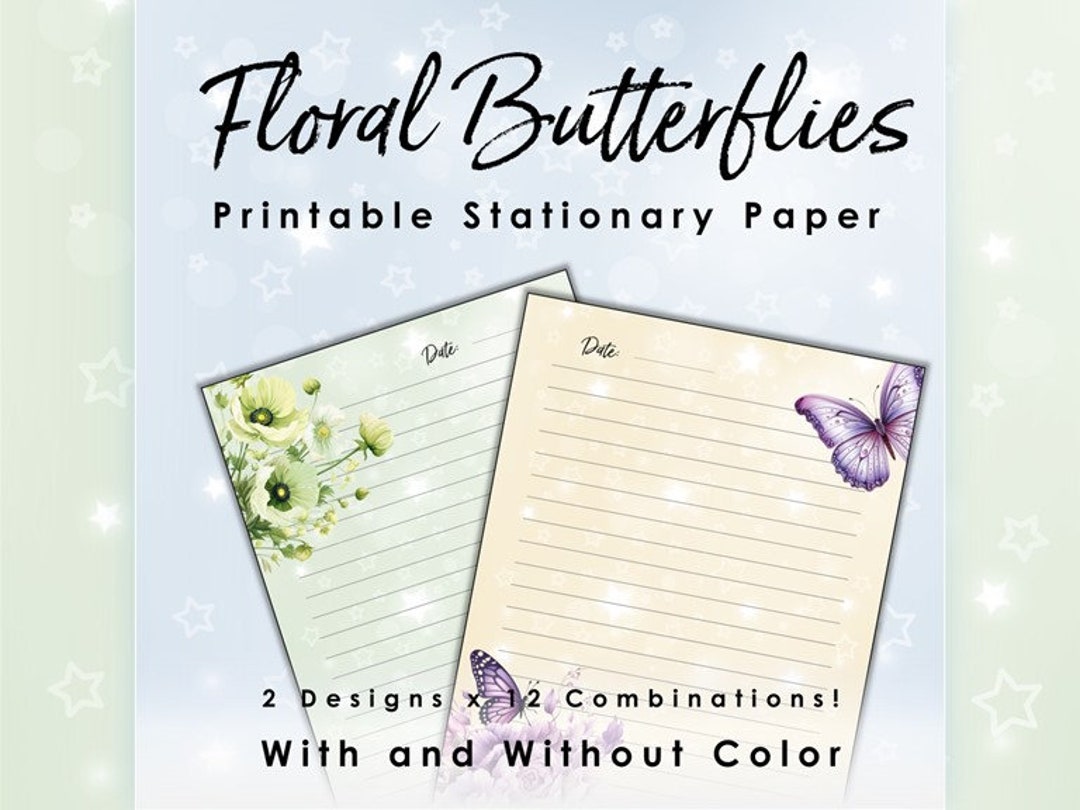 Pretty Note Paper Butterfly Paper Lined and Unlined Writing Set PDF ...