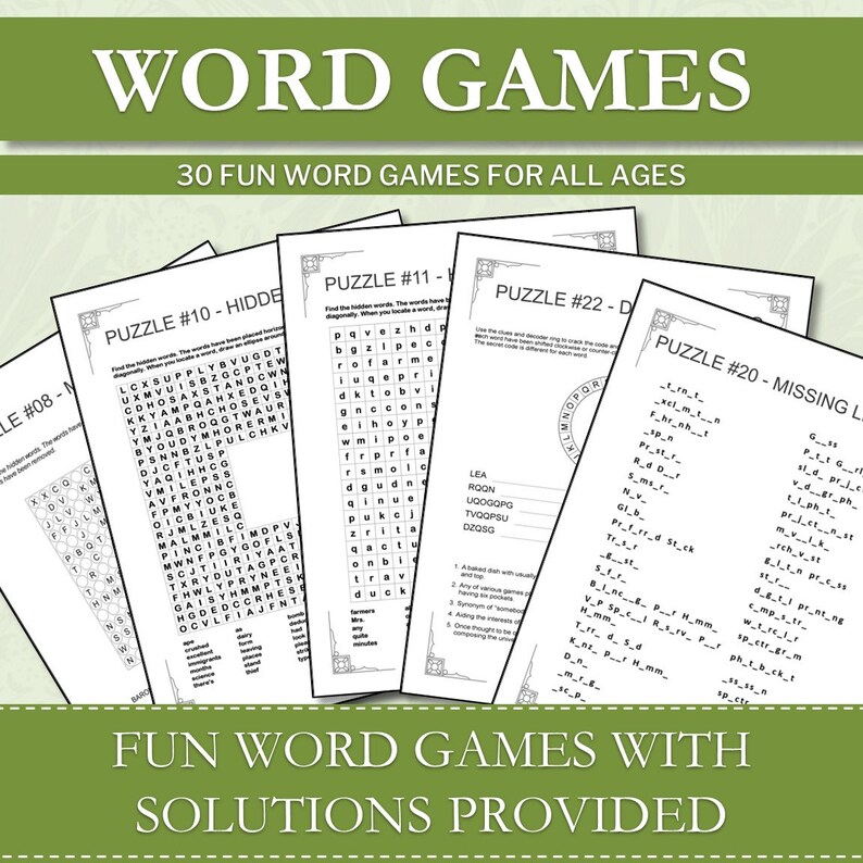 Word Puzzles for Adults and Senior Citizens | 30 Games | Instant PDF ...