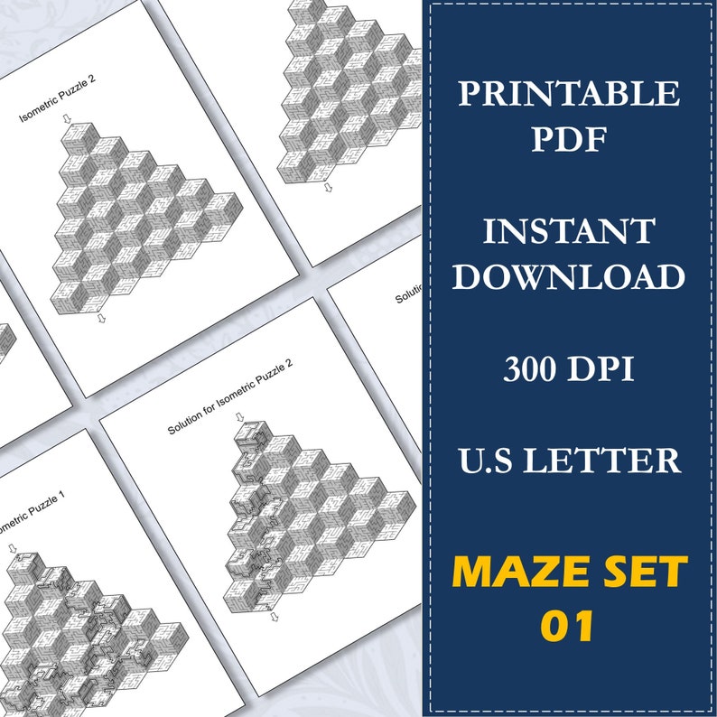 Printable Mazes | 50 Hard Isometric Shaped Mazes | 3D Isometric Mazes ...