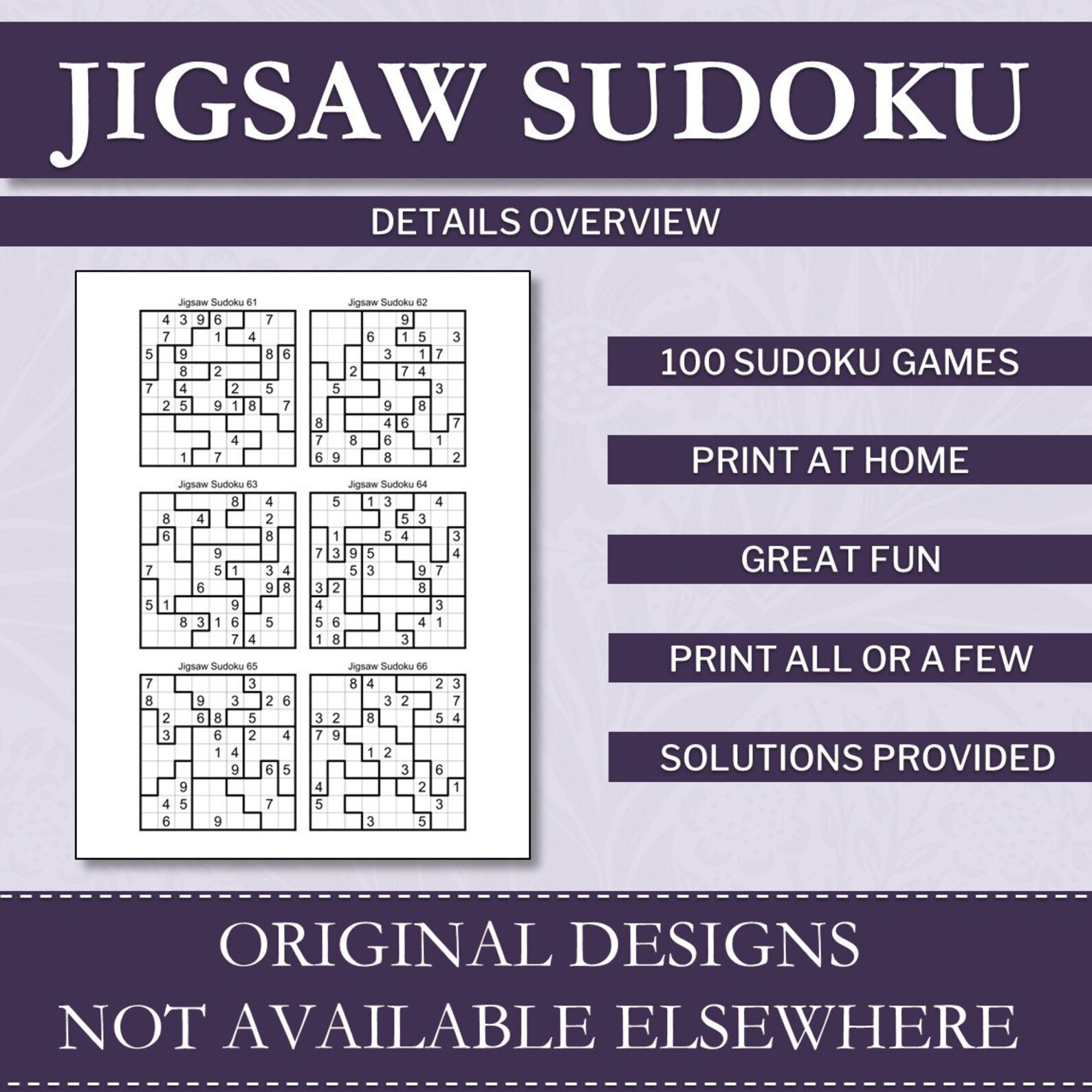 Hard Jigsaw Sudoku Puzzles - 100 Challenging Printable Sudoku, Advanced ...