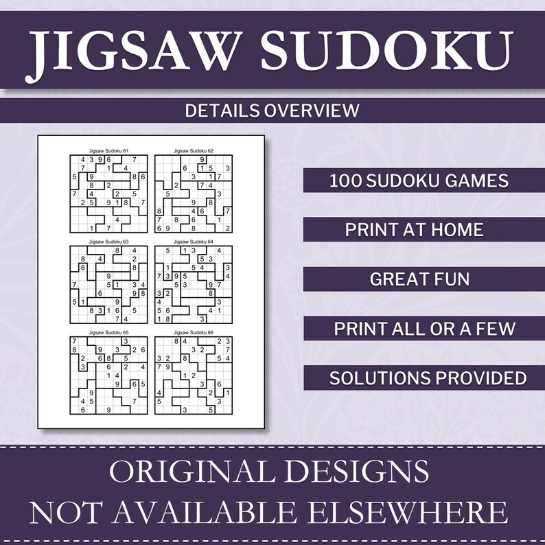 Hard Jigsaw Sudoku Puzzles - 100 Challenging Printable Sudoku, Advanced ...