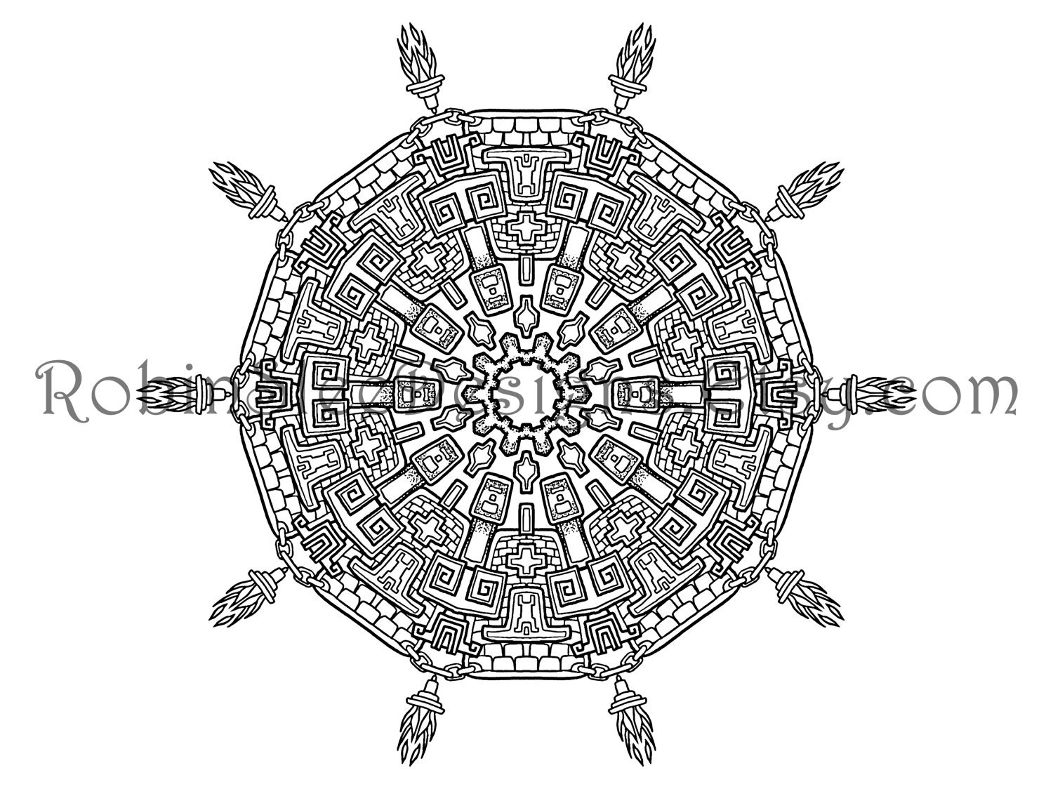 Aztec, Coloring Page, Instant Download, JPEG and PDF, Print to Frame ...