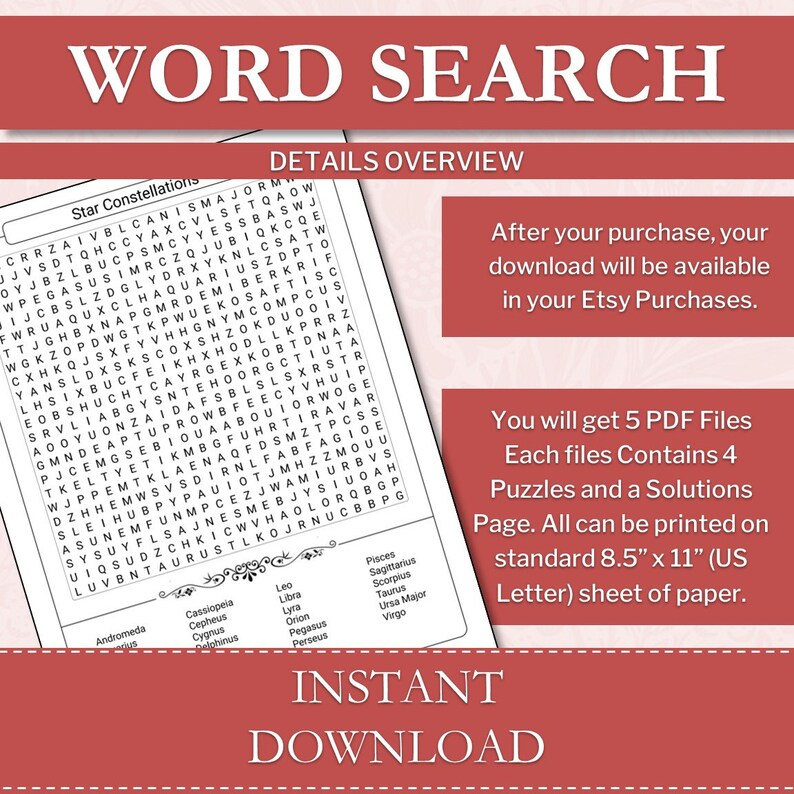 Space-themed Word Search Puzzles for Women Printable Astronomical ...