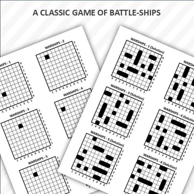 Warships Printable Puzzle Game - Digital Download Battleship Logic Game ...